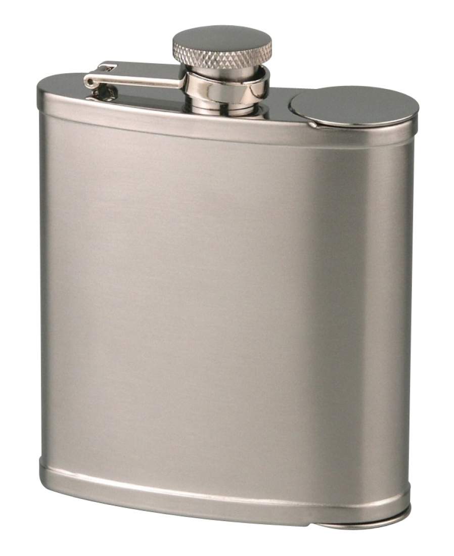 Flachmann Edelstahl satiniert mit 2 Bechern 6oz/180ml - raucher-xxl